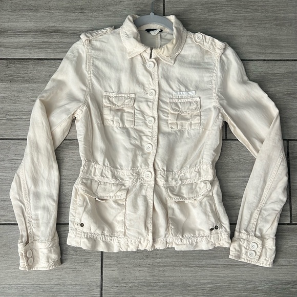 J. Crew | Jackets & Coats | Rare Jcrew Cream Silk Linen Packable Jacket ...